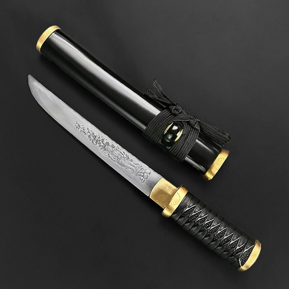 13.75" Asuka Hand-Forged Tanto with Black Wood Scabbard